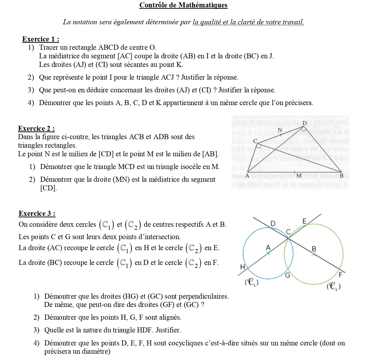 Cercle circonscrit triangle rectangle : Évaluations corrigés Cercle circonscrit triangle rectangle : Évaluations corrigés